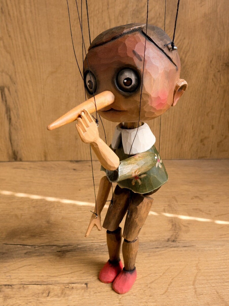 Wooden Pinocchio Puppet 11.8" / 30cm (green) – Hand-carved String ...