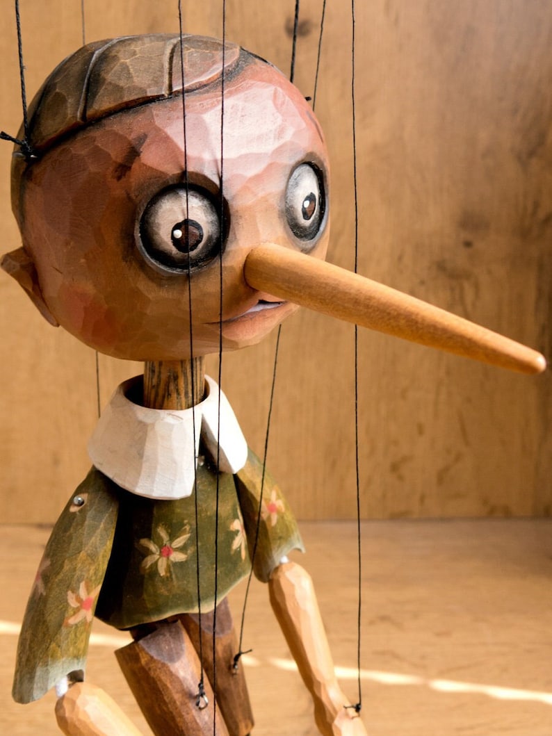 Wooden Pinocchio Puppet 11.8" / 30cm (green) – Hand-carved String ...