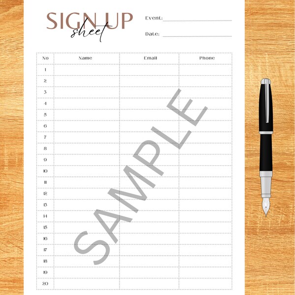 Free Sign up Sheet Template - Etsy