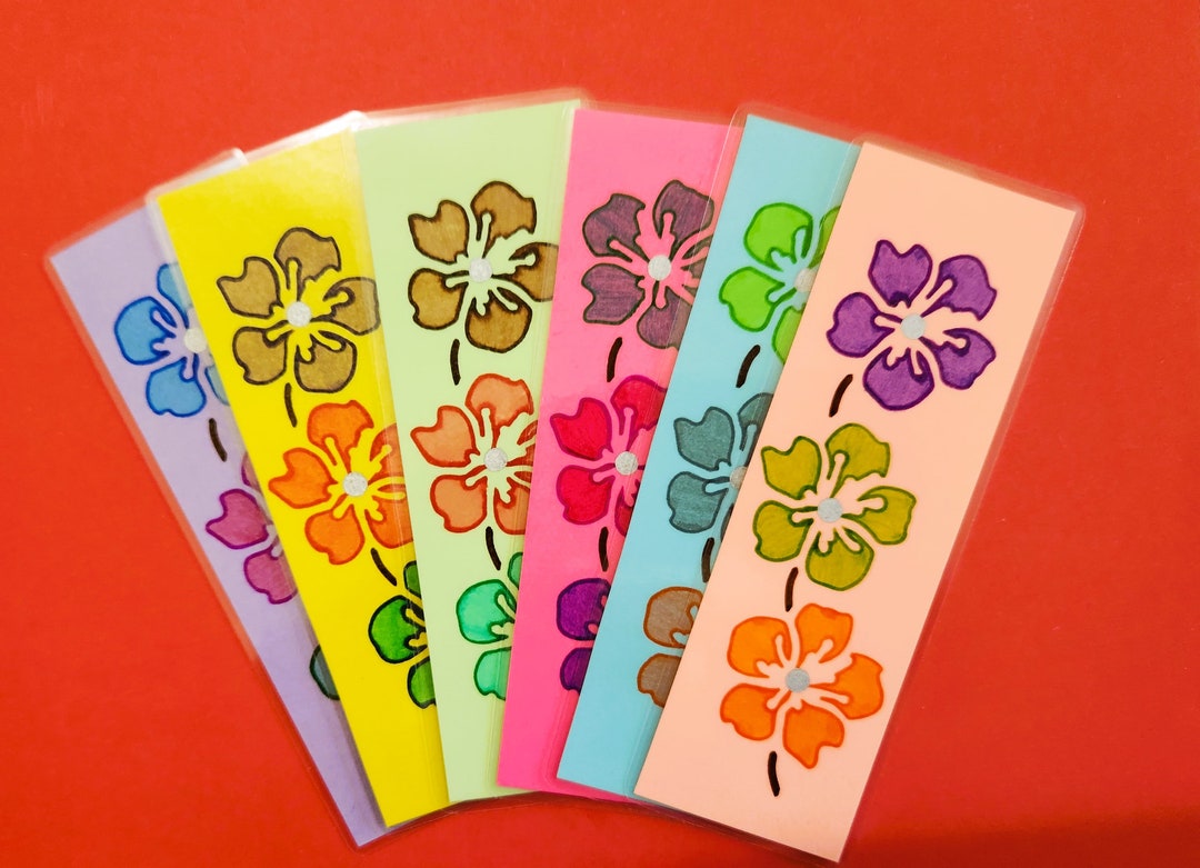 Set of 6 Handmade Floral Bookmarks, Laminated Bookmarks, Colorful ...