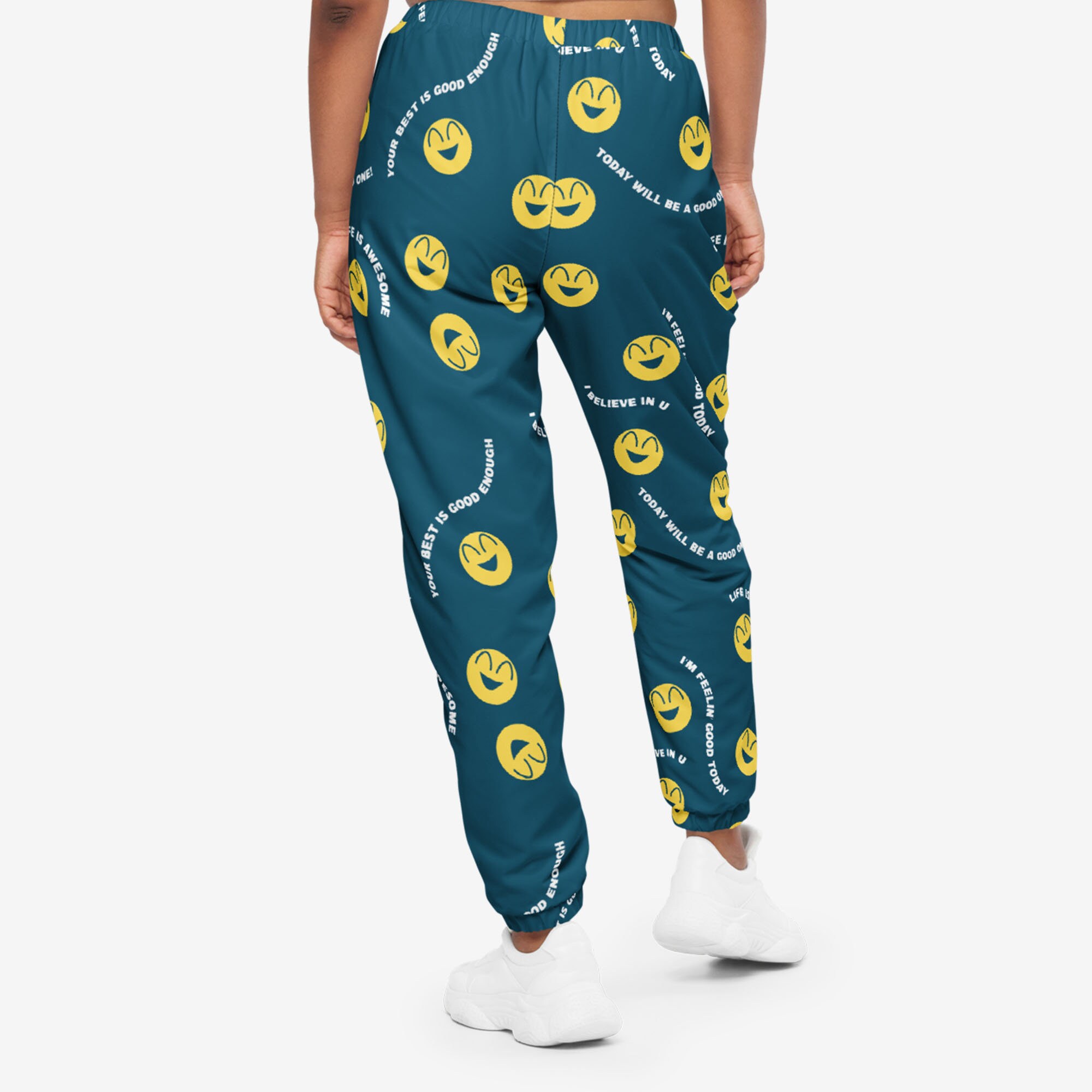 Y2K Streetwear Blue Pants Smiley Face Baggy Track Pants, Elastic Waist ...