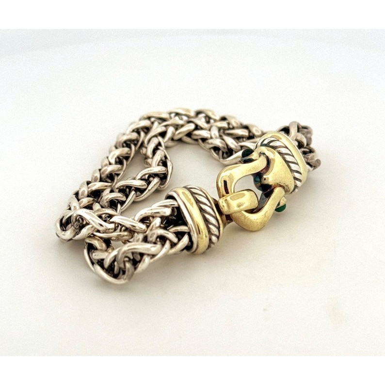 David Yurman Garnet Double Wheat Chain Buckle Bracelet Silver & 18k ...