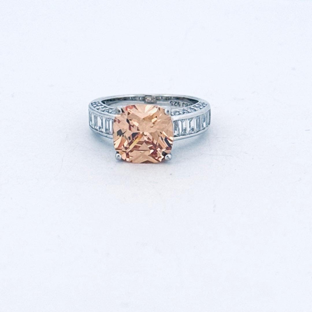 Estate Sterling Silver 925 BBJ Designer Peach & White CZ Engagement ...