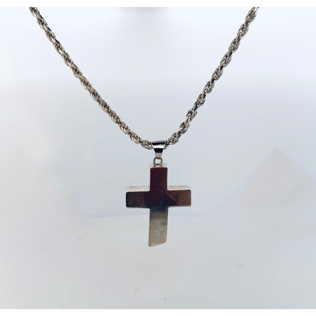 Men’s 925 Sterling Silver Cross Pendant Necklace 18” Rope Chain ...