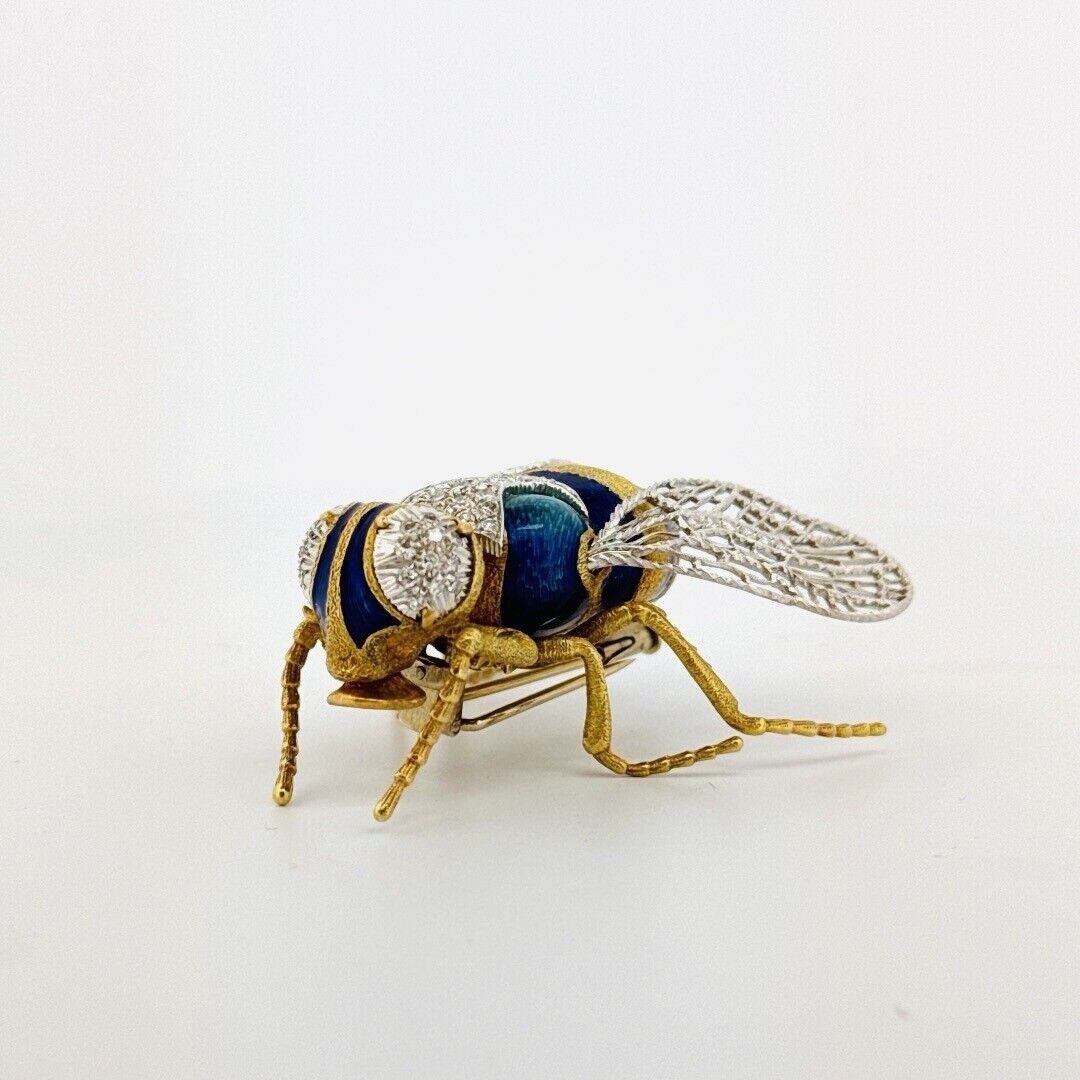Buccellati Italy 18k Gold Large Bee Brooch-pin Royal Blue Enamel ...