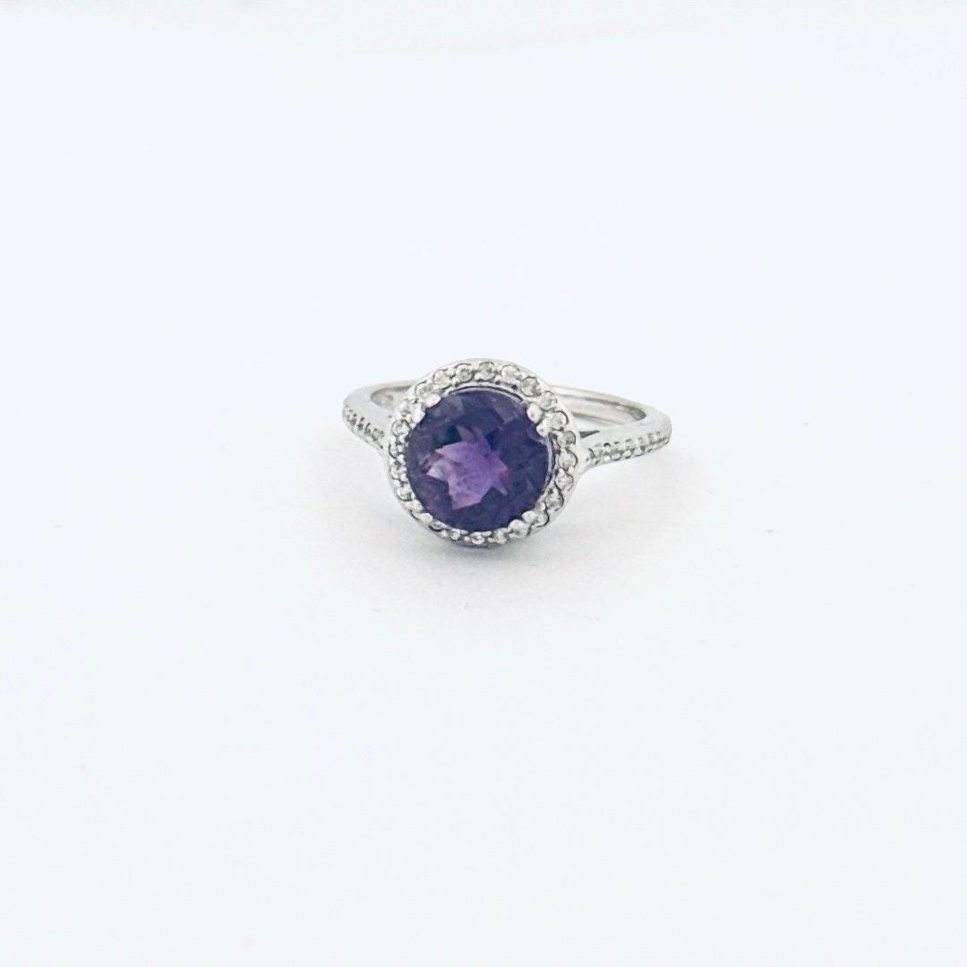 Estate Stauer Amethyst Halo Ring Sterling Silver 925 Size 5.75 Designer ...