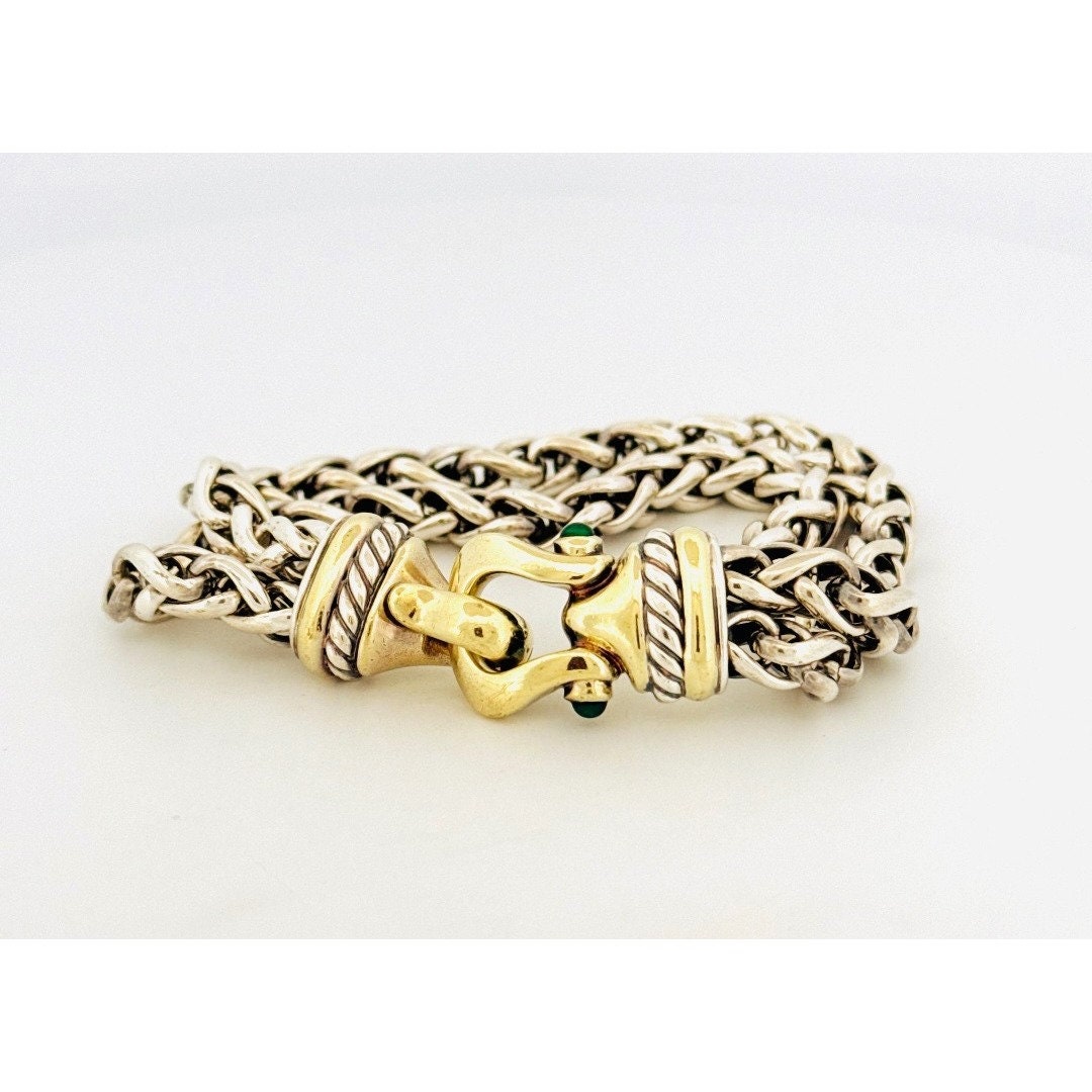 David Yurman Garnet Double Wheat Chain Buckle Bracelet Silver & 18k ...