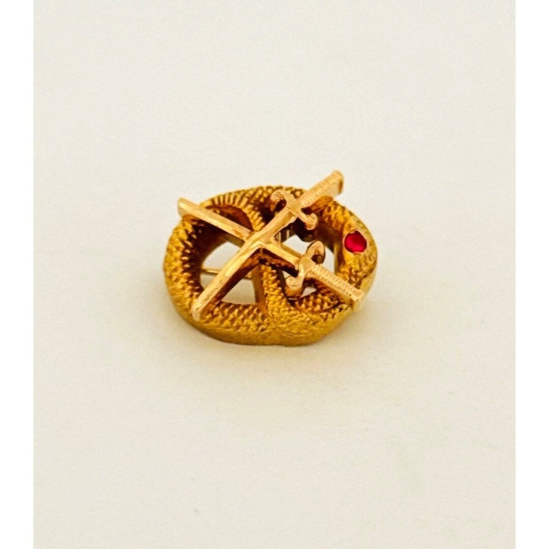 Vintage 1970s Theta Chi Serpent Pin: 10k Yellow Gold, Ruby Eye, Snake ...