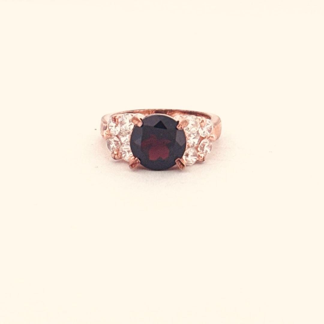 Stauer Designer 925 Sterling Silver Rose Gold Tone Garnet & CZ Ring ...