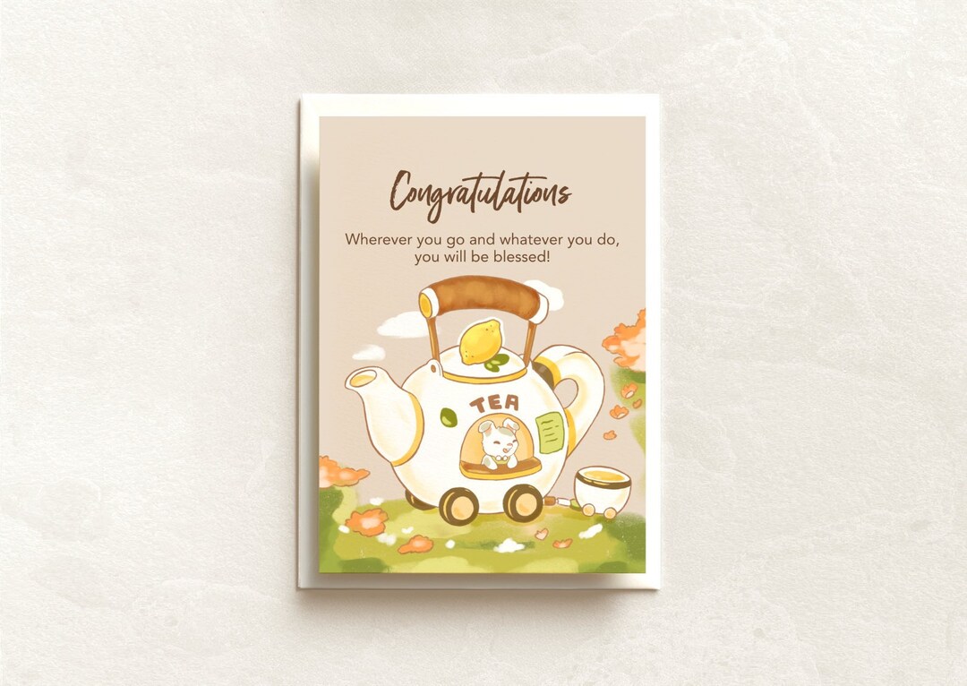 Congratulations Printable Card Cute Cartoon Rabbit Teapot - Etsy