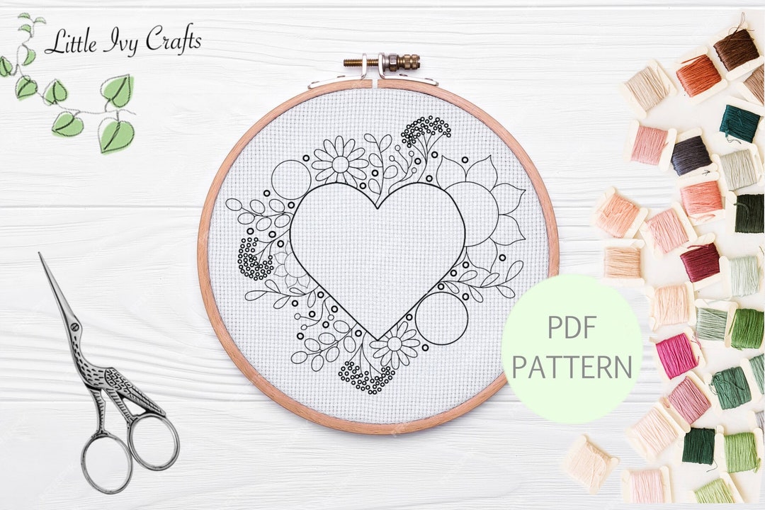 Heart Flower Embroidery Pattern PDF - Etsy