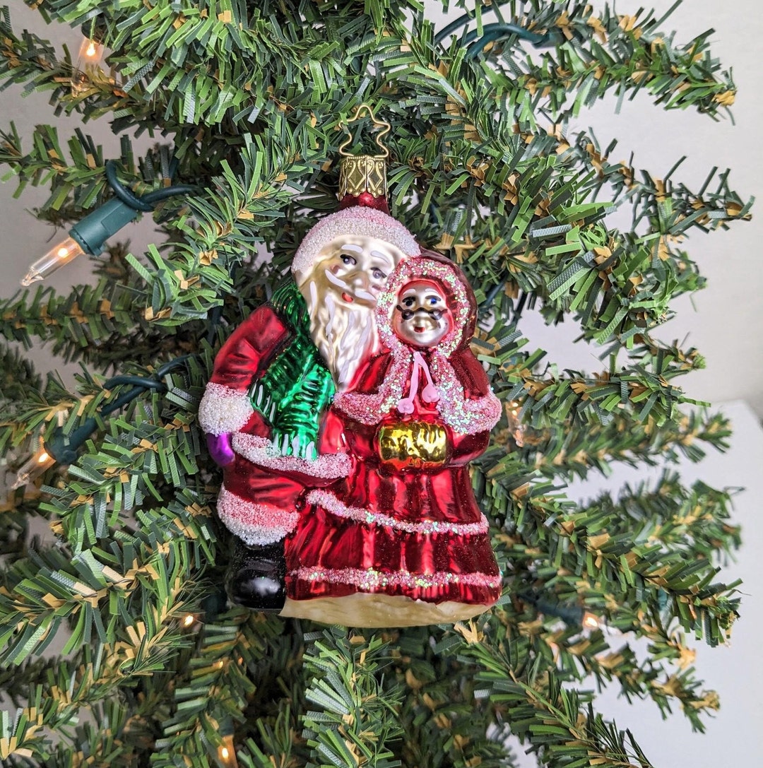 Vintage 1999 Inge Glas Santa & Mrs. Claus Glass Christmas Ornament ...