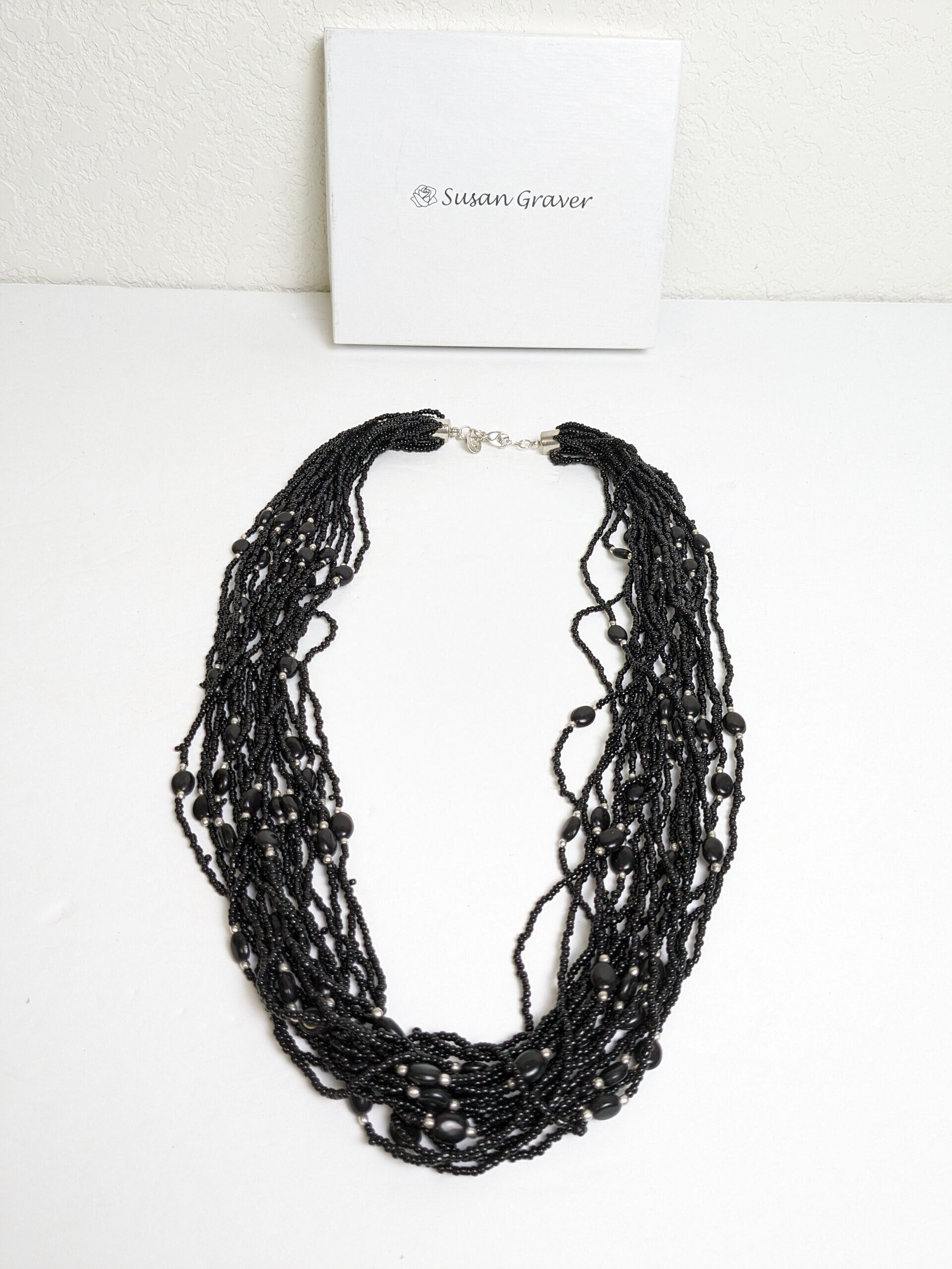 Susan Graver Multi Strand Black Beaded Statement Necklace Etsy