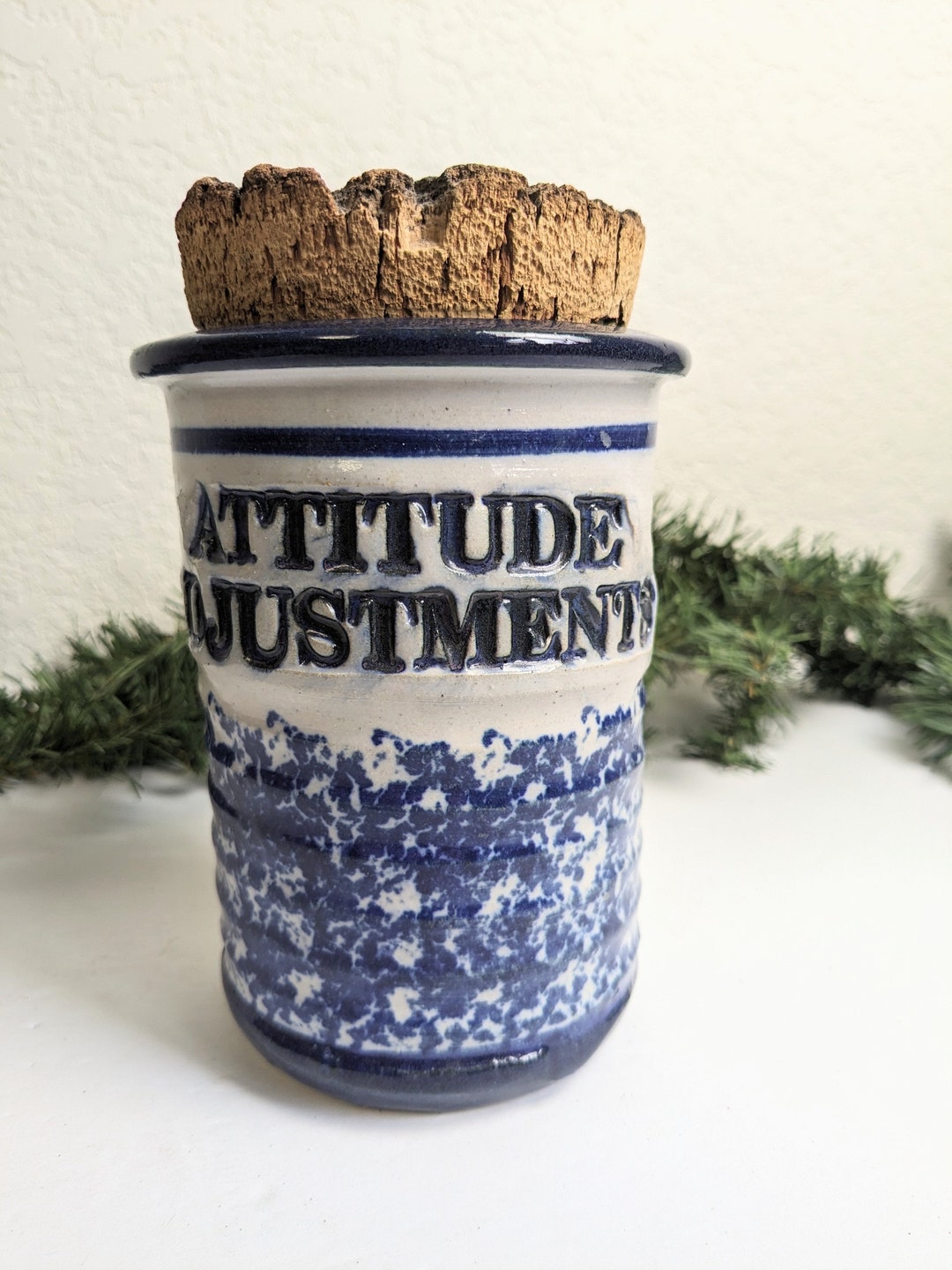 Blue Speckled Ceramic 'attitude Adjustment' Jar With Cork - Etsy