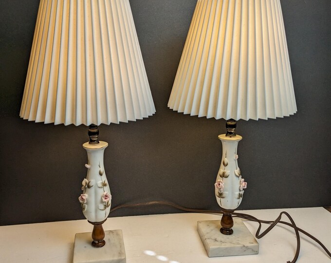 Vintage 50's Porcelain Applied Rose Lamps, Made in Japan, Girls Room ...
