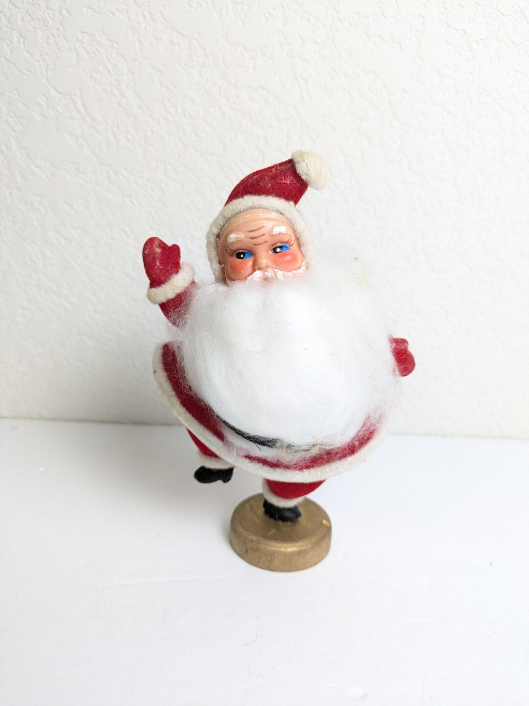 Vintage 1950's Flocked Dancing Santa Christmas Figurine, MCM Flocked ...