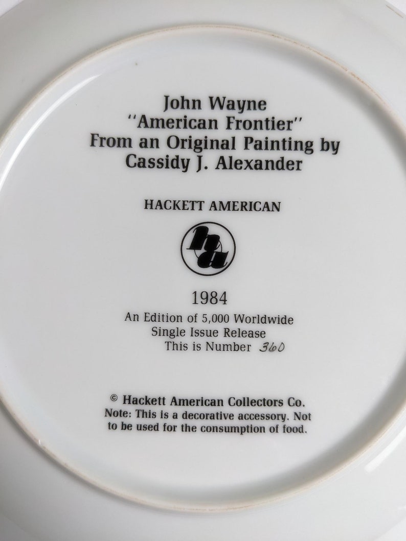 John Wayne Collectors Plate, Vintage 1984 John Wayne 'american Frontier ...