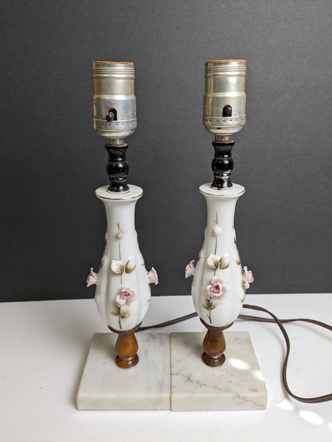 Vintage 50's Porcelain Applied Rose Lamps, Made in Japan - Etsy