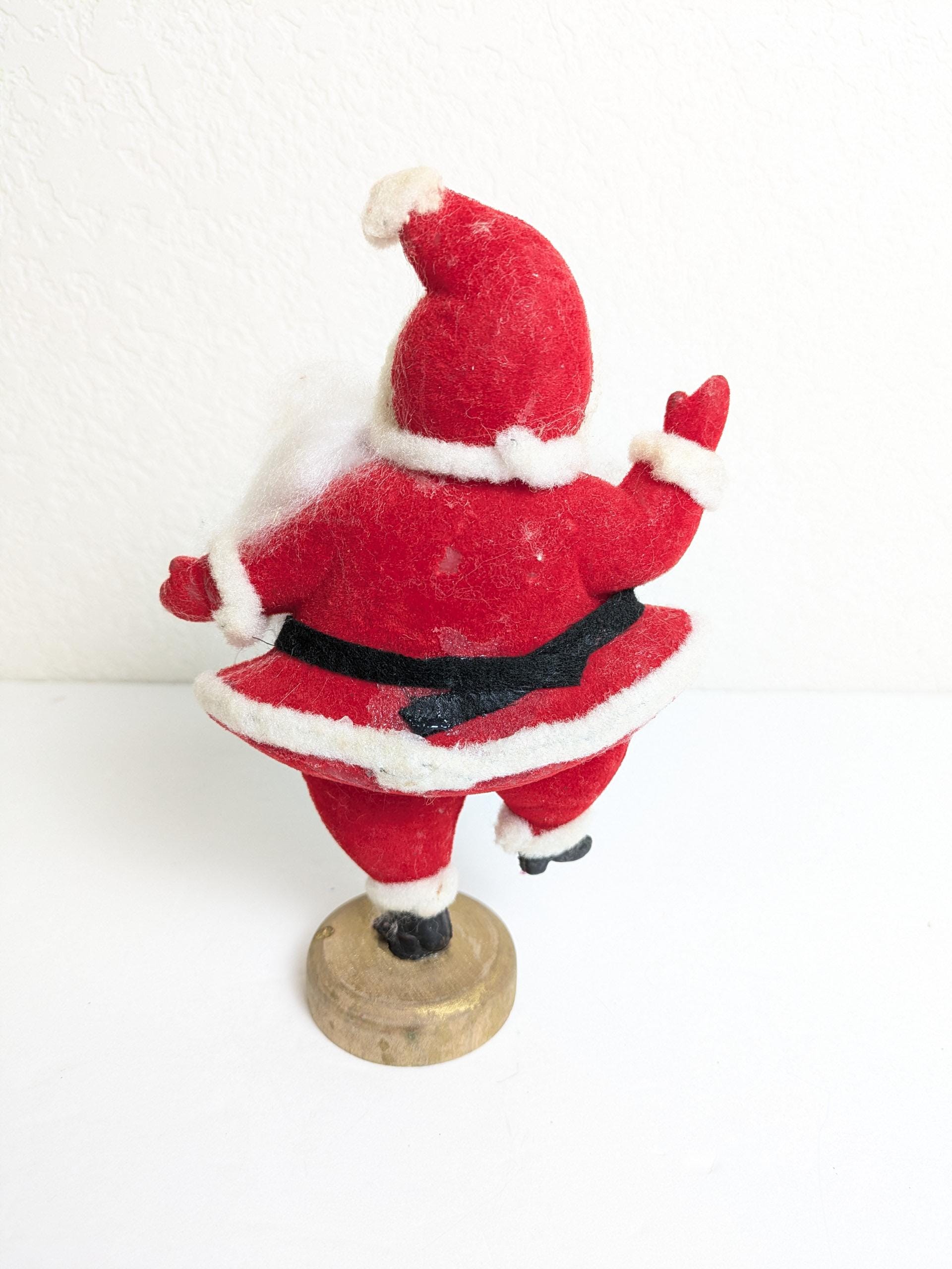 Vintage 1950's Flocked Dancing Santa Christmas Figurine, MCM Flocked ...