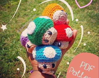 Crochet Mario 1-up Mushroom Pattern PDF, Amigurumi Crochet Mushroom ...