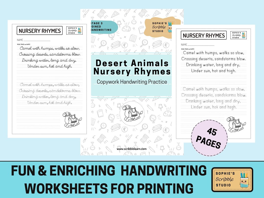 Cursive Desert Animal Nursery Rhymes Cursive Copywork - Etsy