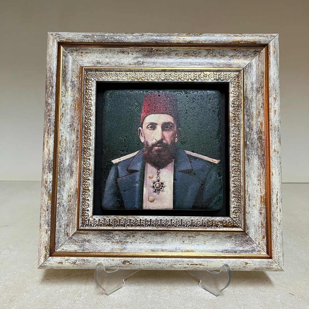 Sultan Abdulhamid Han Portrait Framed Tile Art With Stand, Distressed ...
