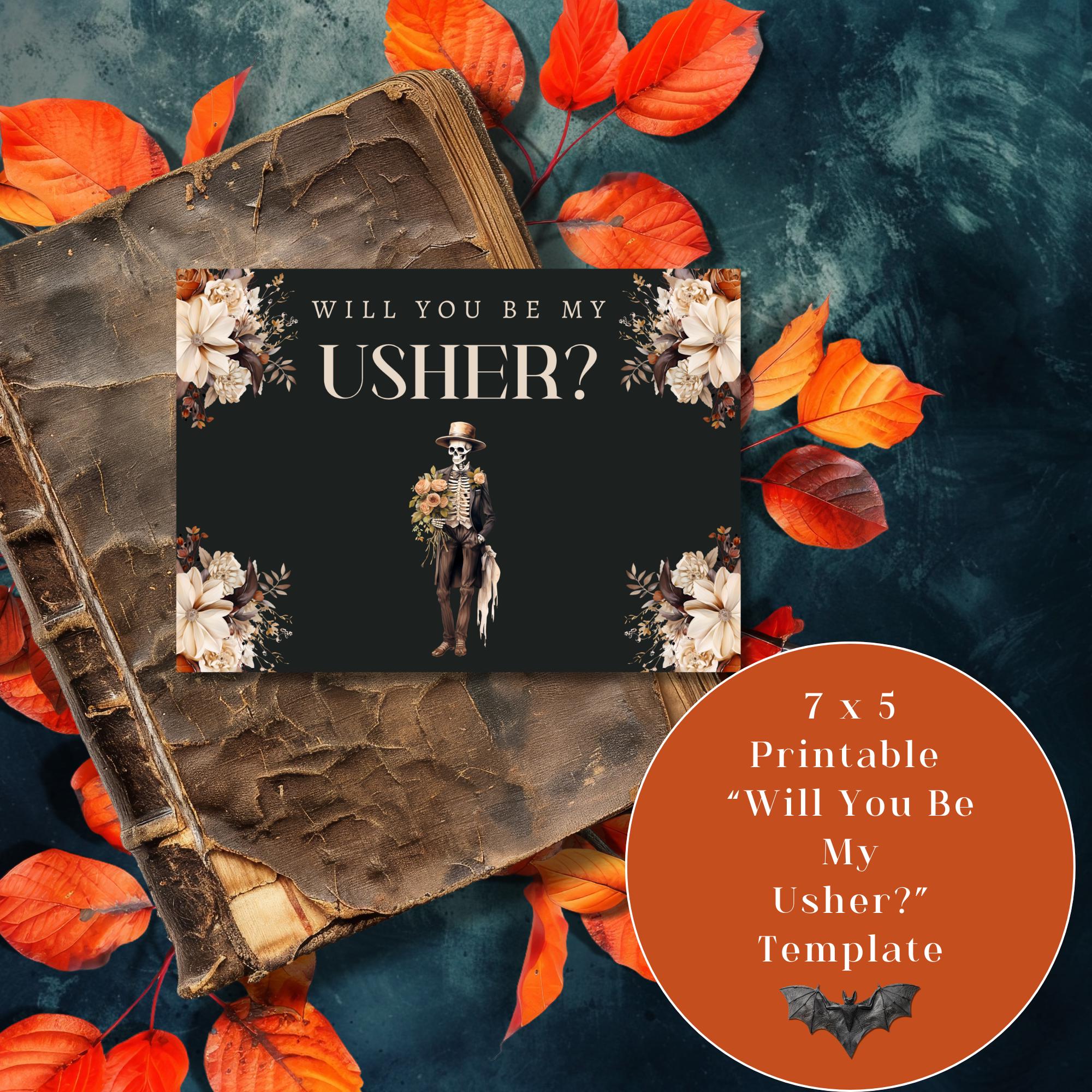 Printable Gothic Usher Proposal Card, Instant Download Halloween "will ...