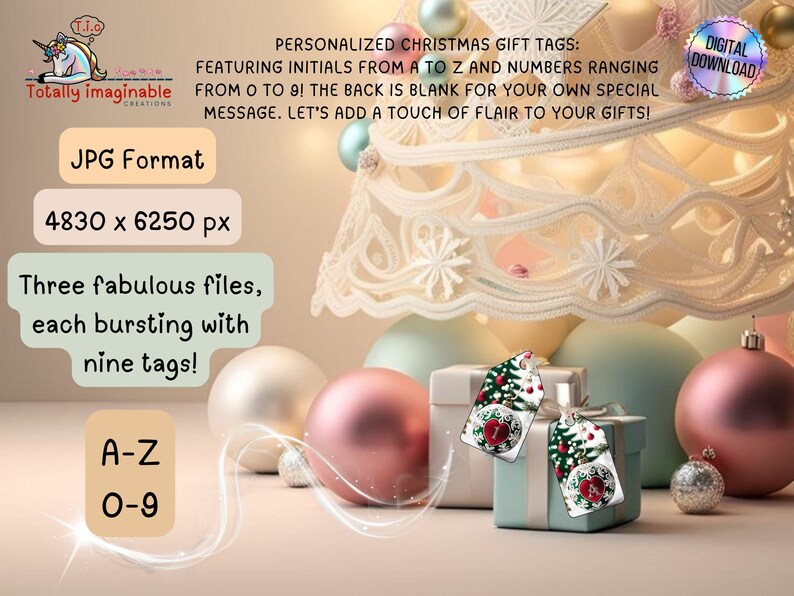 36 Printable Christmas Gift Tags Personalized Initials & Numbers A-Z 0 ...