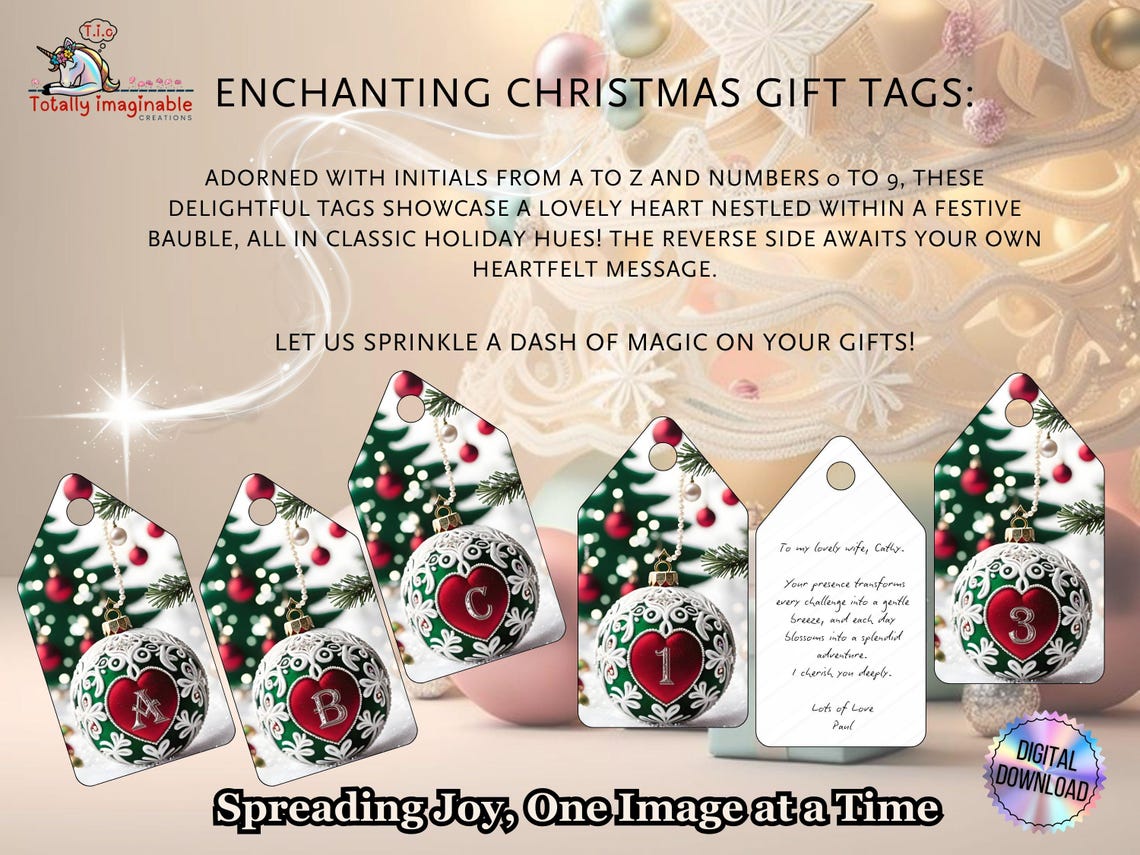 36 Printable Christmas Gift Tags Personalized Initials & Numbers A-Z 0 ...