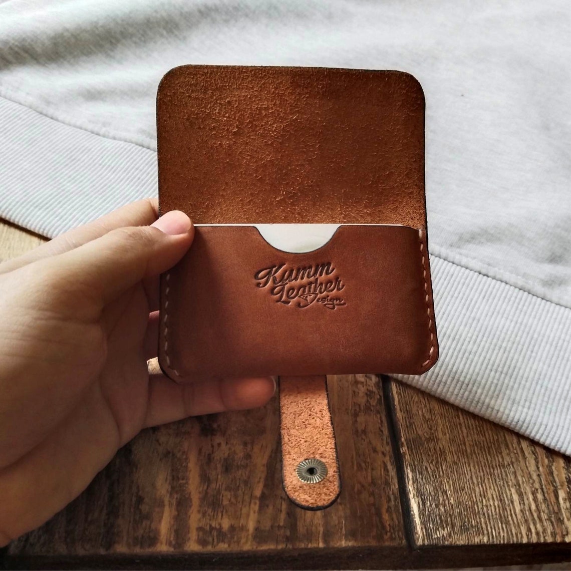 Handmade Leather Card Holder With Strap and Snap - Etsy