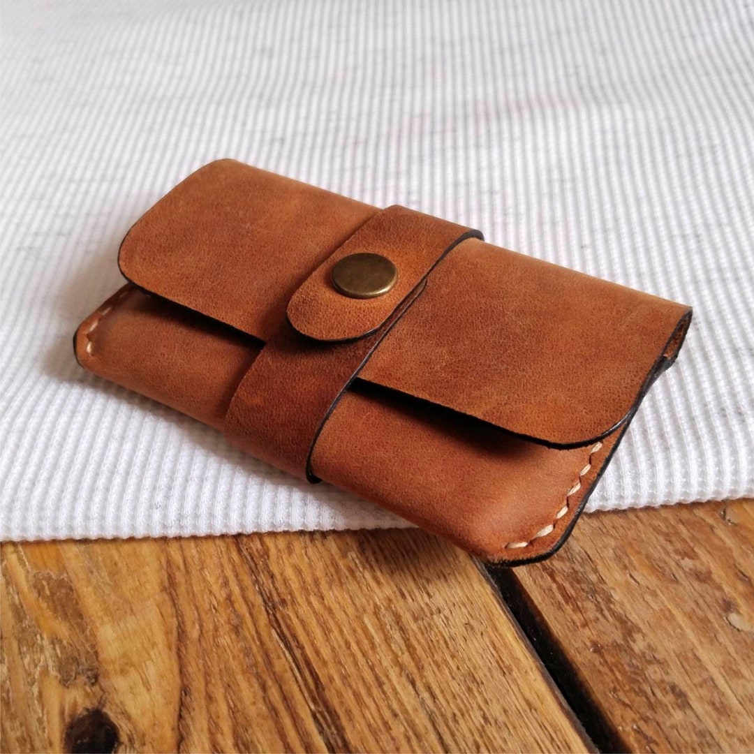 Handmade Leather Card Holder With Strap and Snap - Etsy