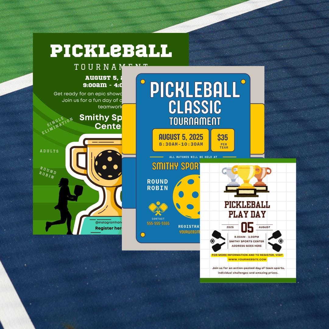 Editable Pickleball Flyer Template Set 2, Printable Pickleball ...