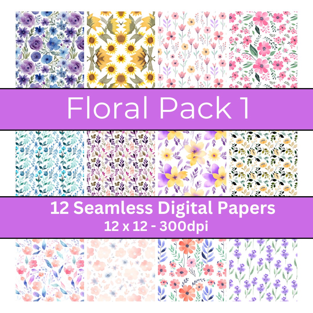 Floral Digital Paper Pack, Flowers, School, Scrapbooking Paper ...