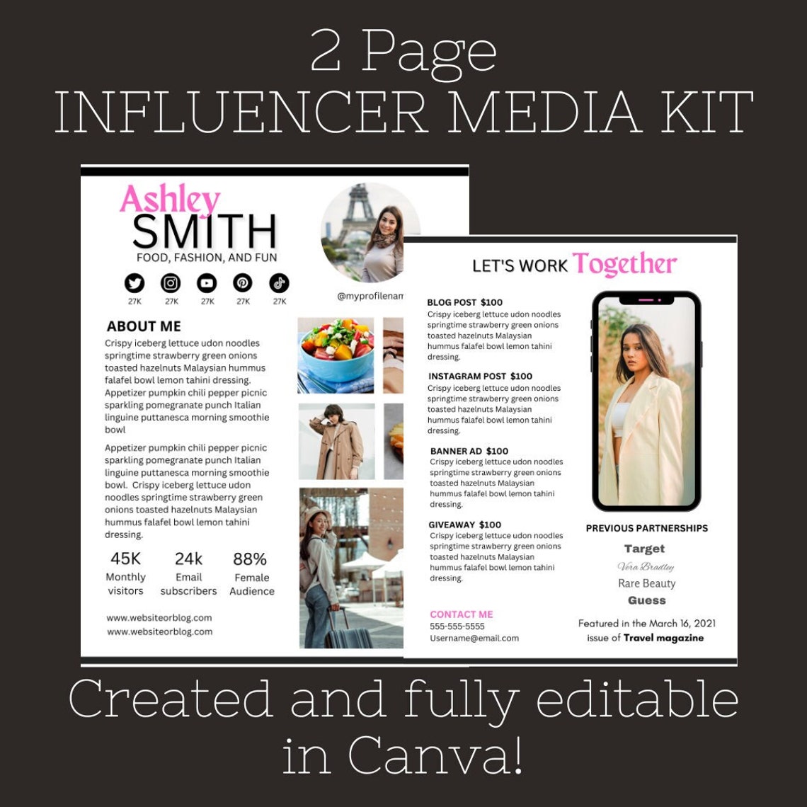 Influencer Media Kit/social Media Influencer Kit/canva Media Template ...