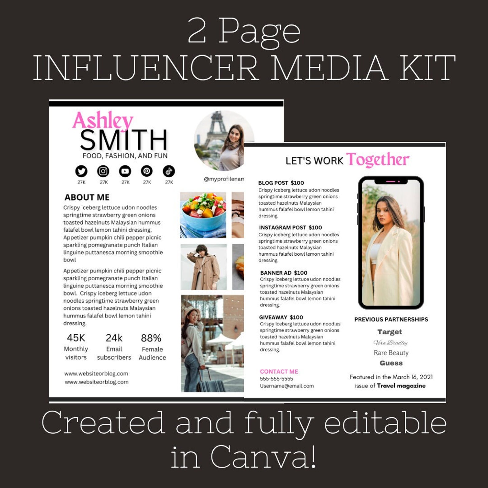 Influencer Media Kit/social Media Influencer Kit/canva Media Template ...