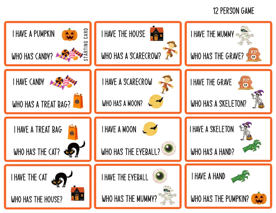 Halloween Game, I Have, Who Has Game, Halloween Party Game, Classroom ...