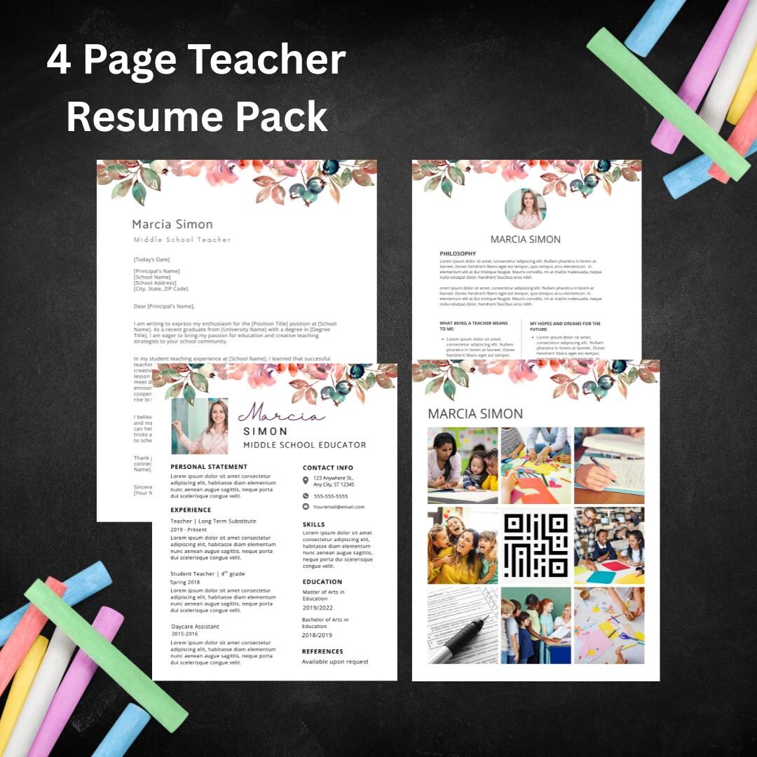 Teacher Resume/qr Code Pack Template/new Teacher/education Major ...