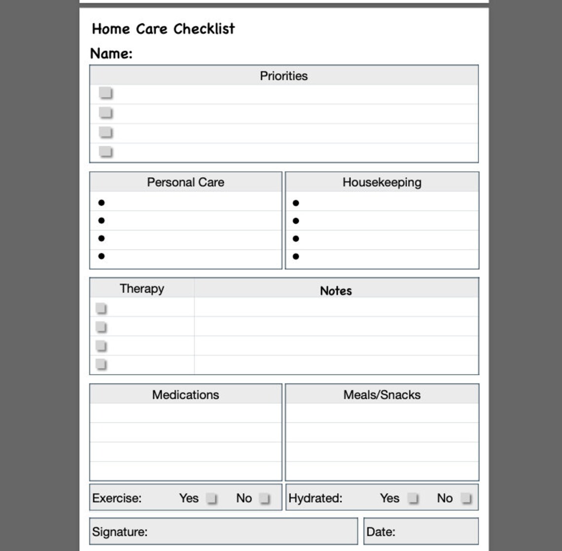 Home Health Care Helper/in Home Care Forms/medications Record/elderly ...