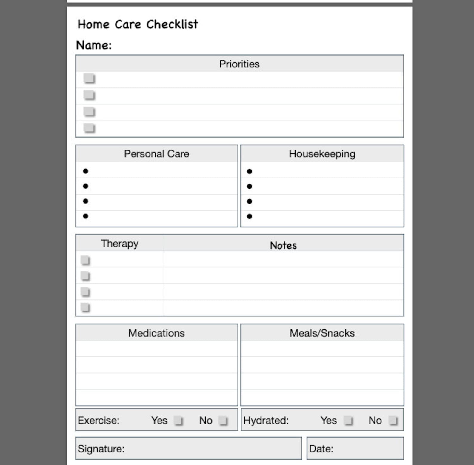 Home Health Care Helper/in Home Care Forms/medications Record/elderly ...