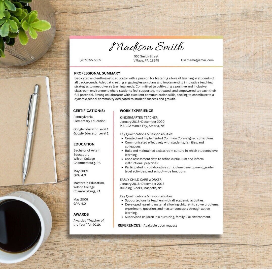 2024 Resume, Teacher, Professional Resume Template, Canva Template, ATS ...