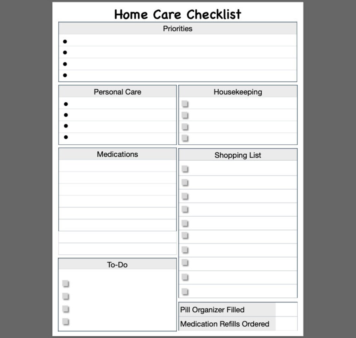 Home Health Care Helper/in Home Care Forms/medications Record/elderly ...