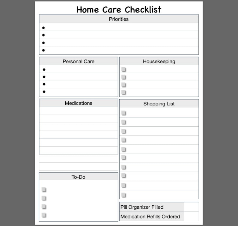 Home Health Care Helper/in Home Care Forms/medications Record/elderly ...