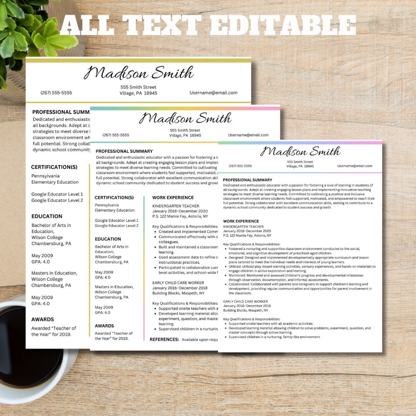 2024 Resume, Teacher, Professional Resume Template, Canva Template, ATS ...
