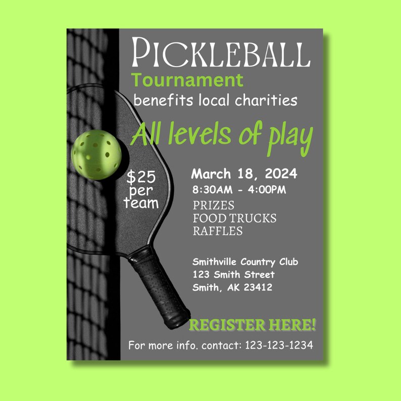 Editable Pickleball Flyer Template Set 1, Printable Pickleball ...