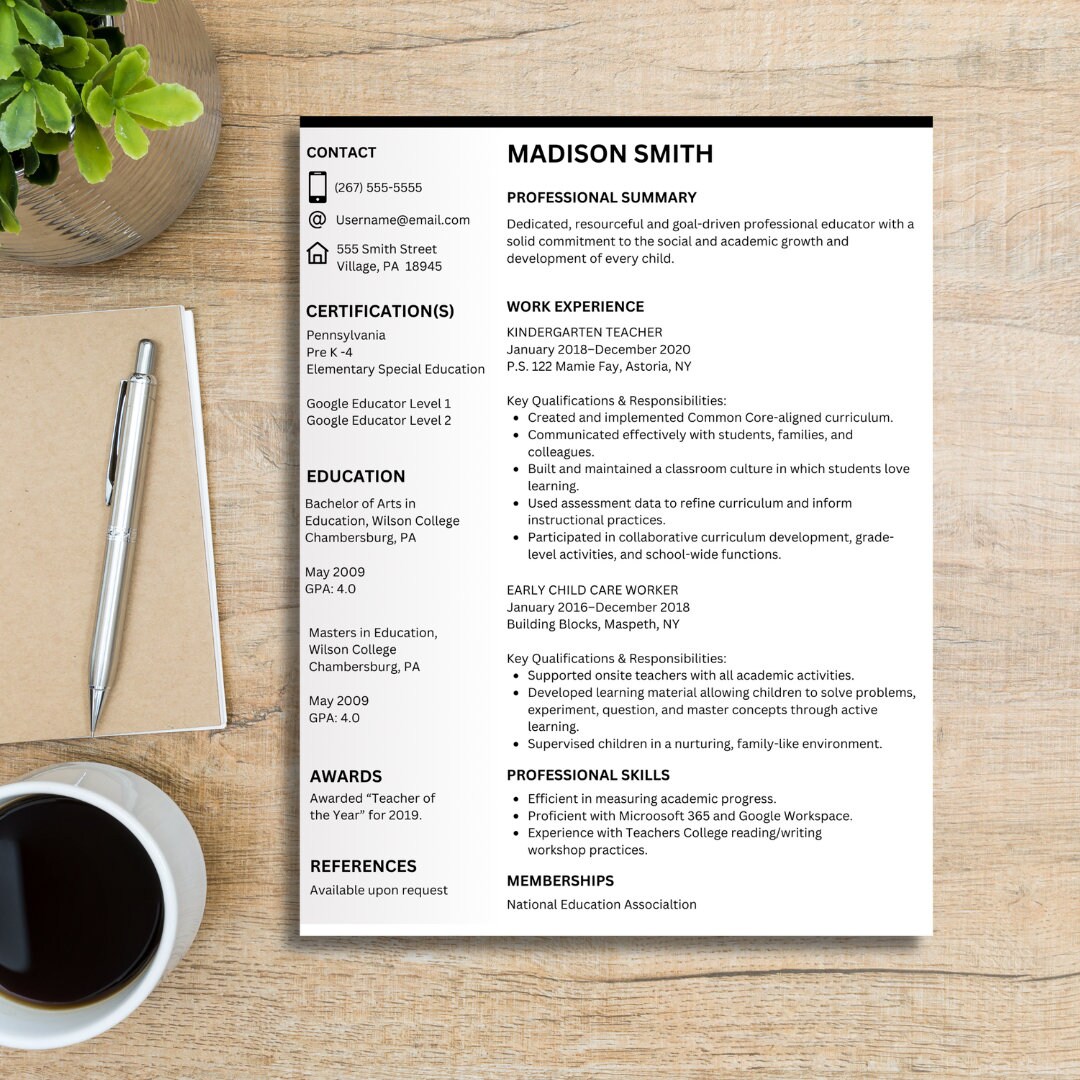 2024 Minimalist Teacher, Professional Resume Template, Canva Template ...
