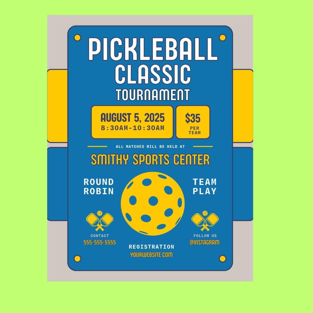 Editable Pickleball Flyer Template Set 2, Printable Pickleball ...