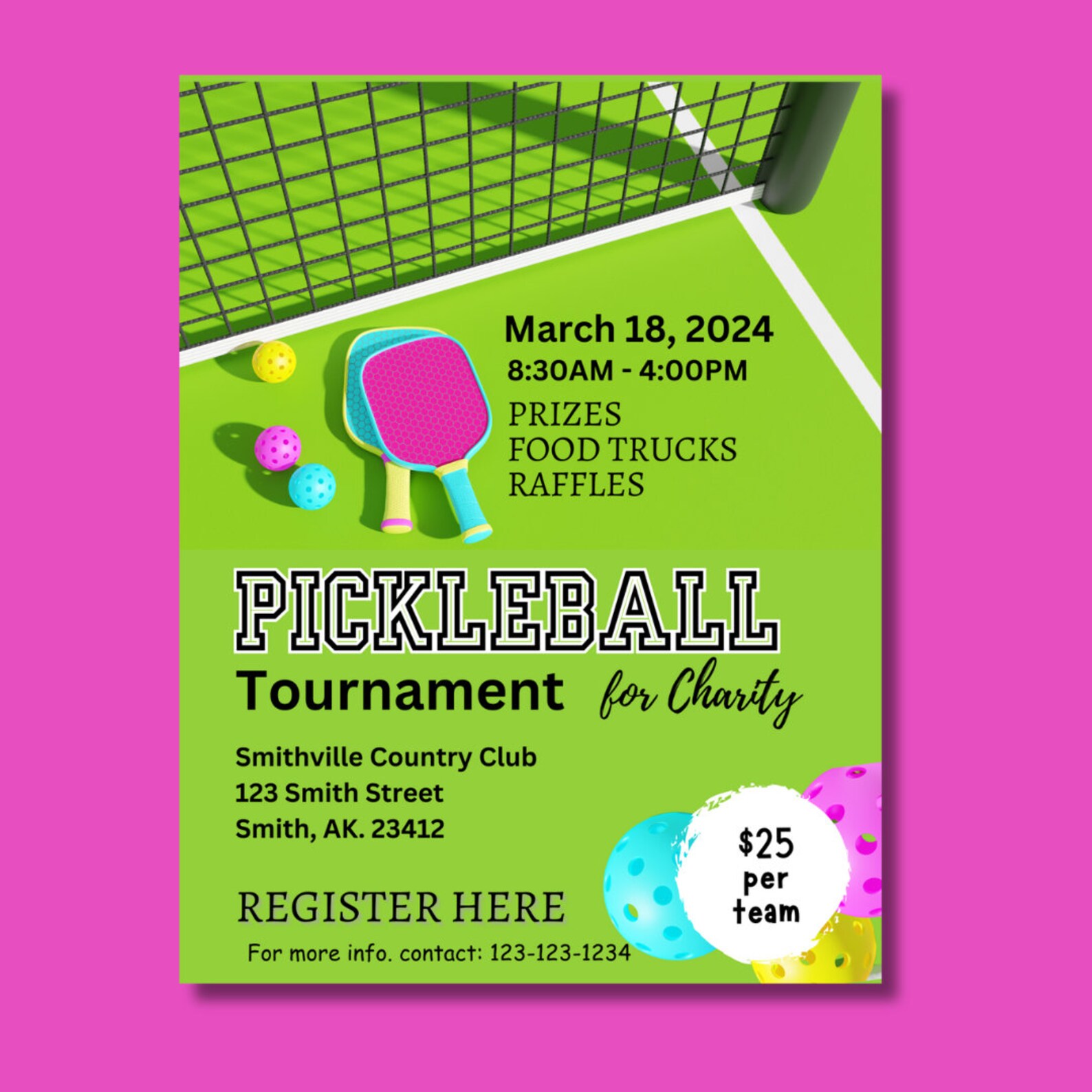 Editable Pickleball Flyer Template, Printable Pickleball, Charity ...
