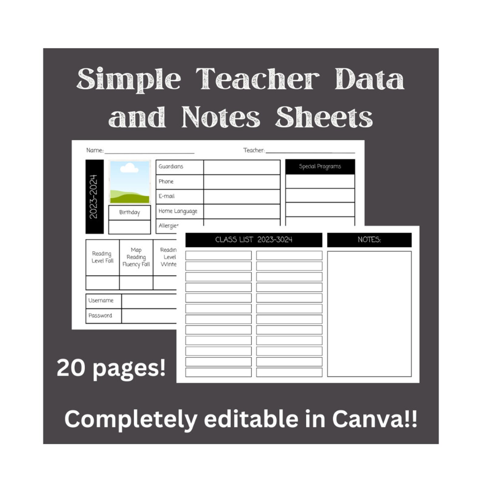 Classroom Data Collection Sheets/digital Record Keeping/student Data ...