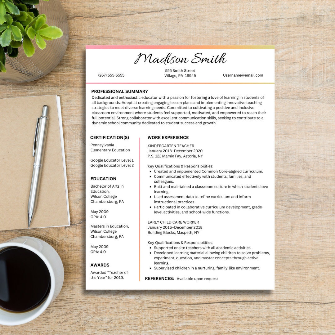 2024 Resume, Teacher, Professional Resume Template, Canva Template, ATS ...