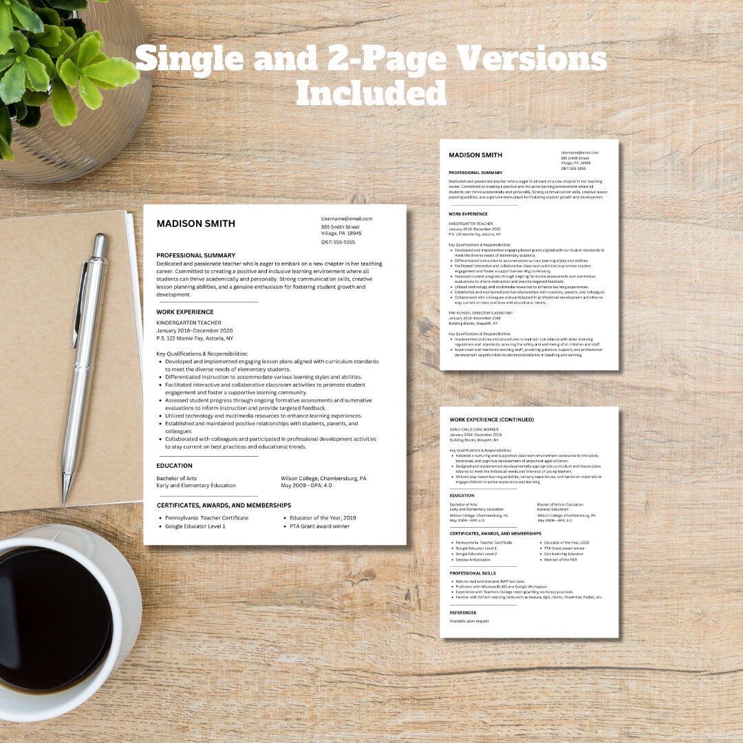 2024 Simple Line Design Resume, Teacher, Professional Resume Template ...